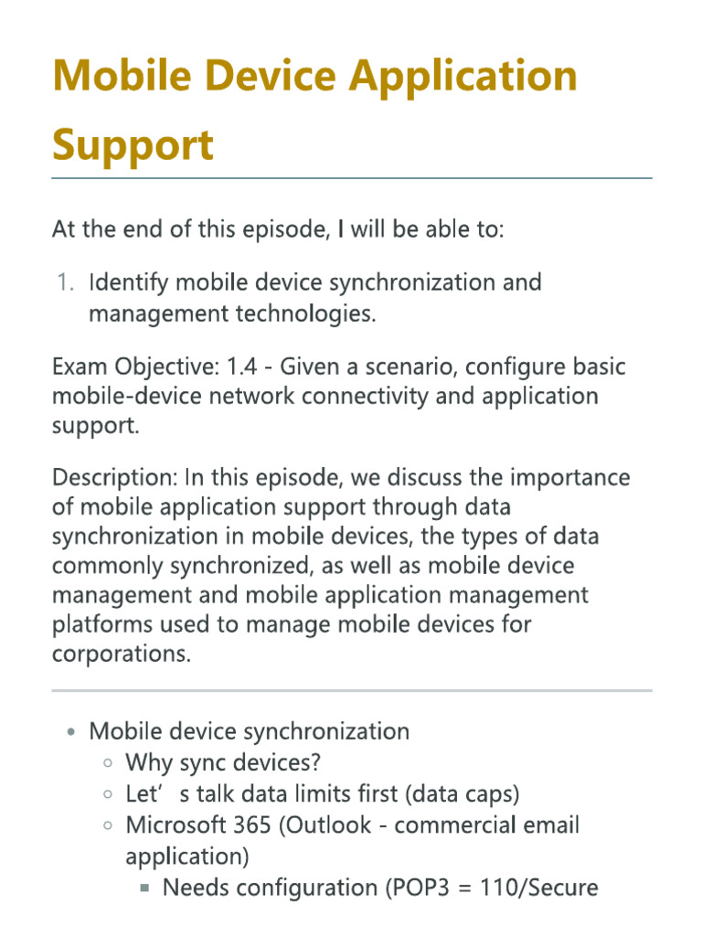 Comptia Aplus2201101 1 5 1 Mobile Applications Support | PDF