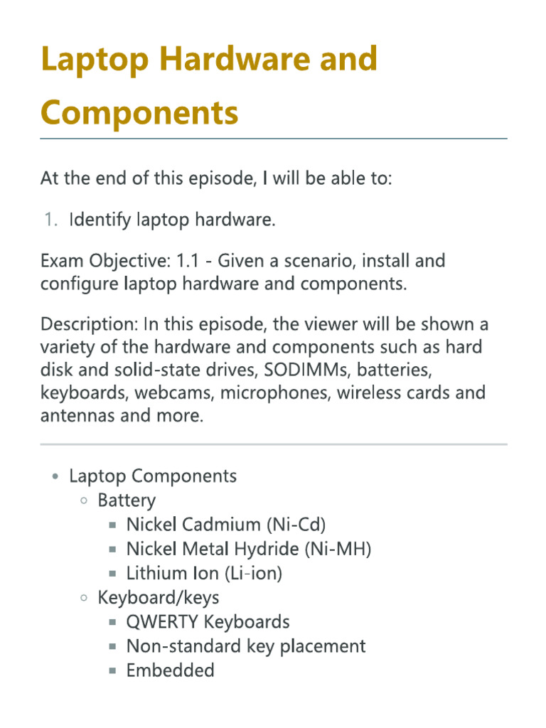 Comptia Aplus2201101 1 1 1 Laptop Hardware and Components | PDF