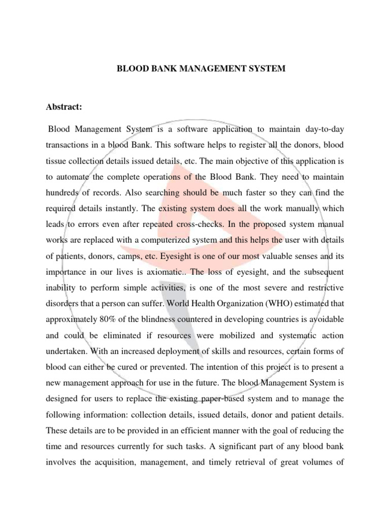 Blood Management System | PDF | Organ Donation | Blood Donation