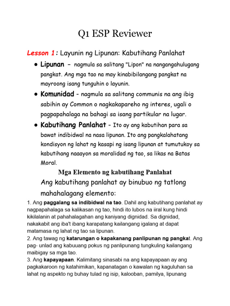 Q1 ESP Reviewer | PDF