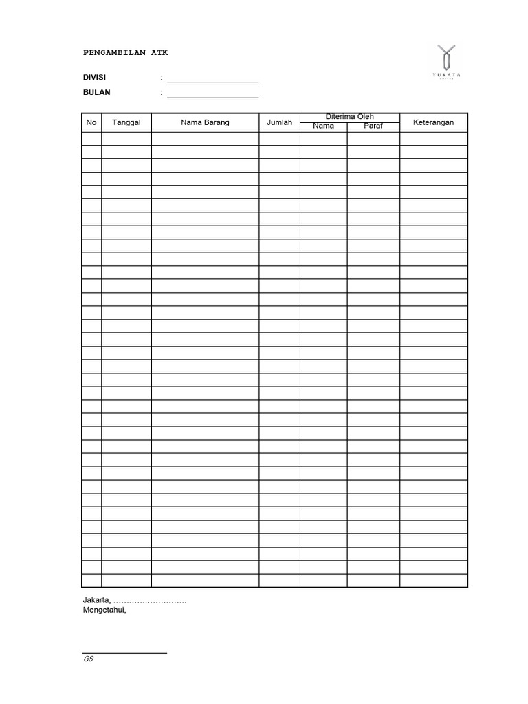 Form Pengambilan ATK | PDF
