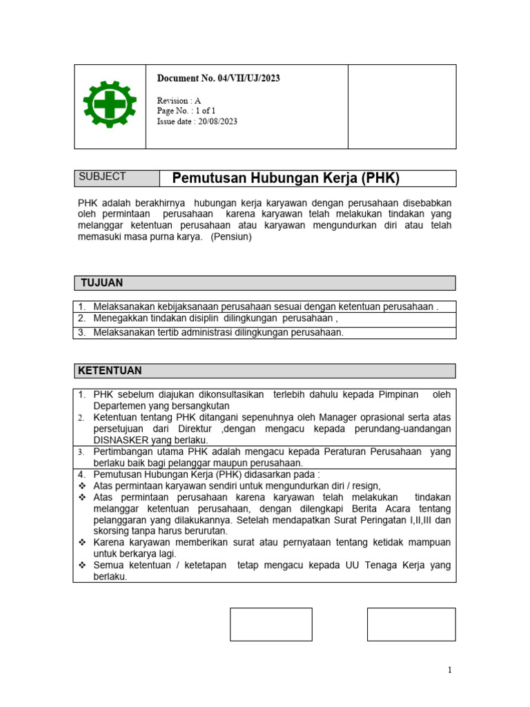 Prosedur Pemutusan Hubungan Kerja Karyawan | PDF | Bisnis | Pengelolaan ...