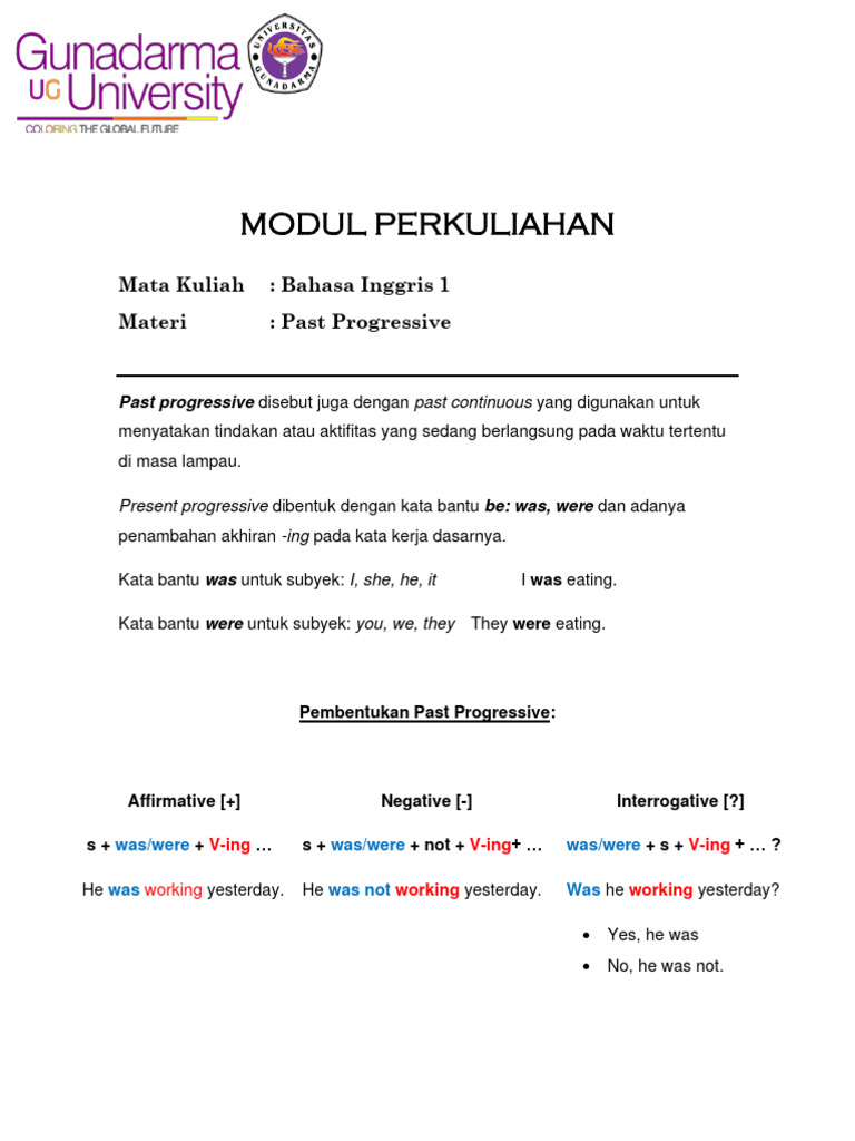 M4 - (Modul) Bahasa Inggris 1 - Past Progressive | PDF