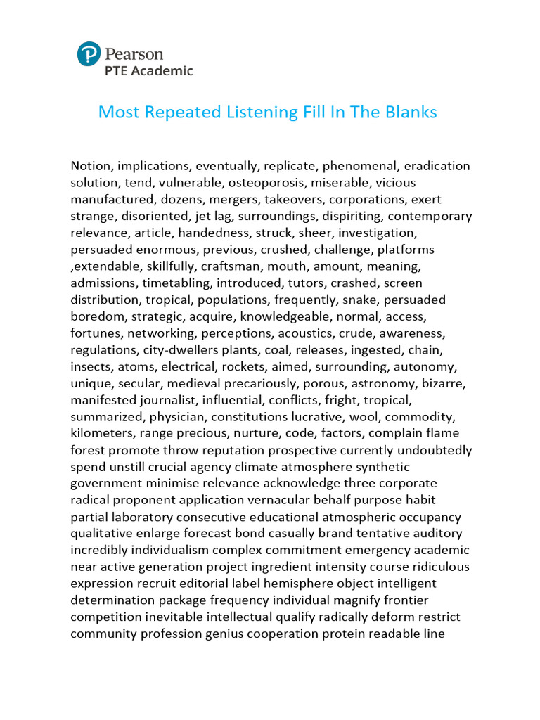 Most Important Spellings For PTE | PDF