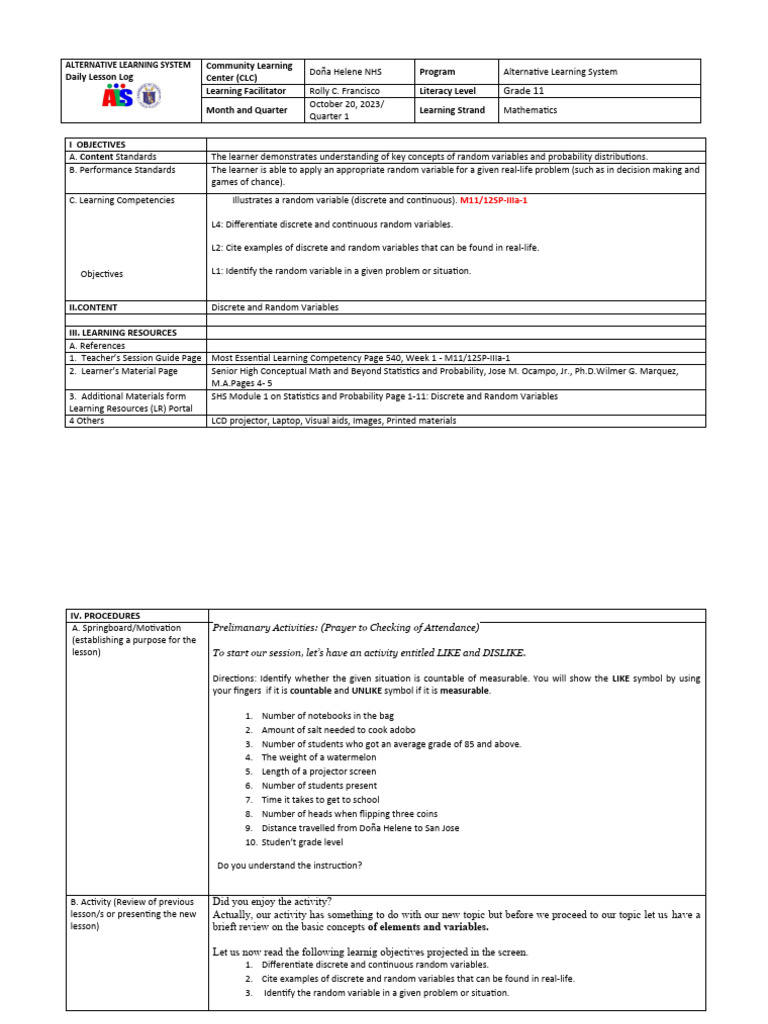 Discrete vs. Continuous Random Variables | PDF | Probability Distribution | Random Variable