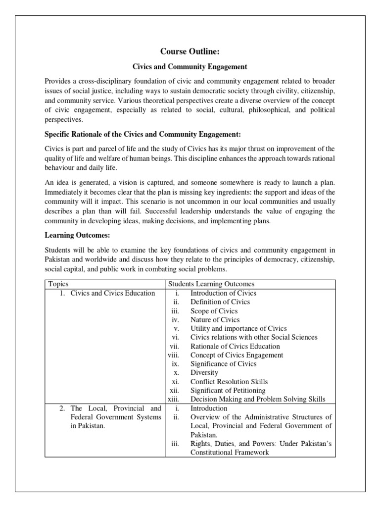 Course Outline Civics and Community Engagement-1 | PDF | Civics ...