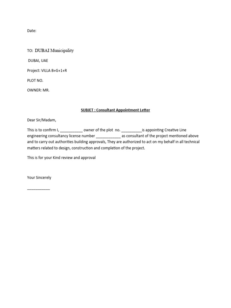Consultant Appointment Letter for Project | PDF