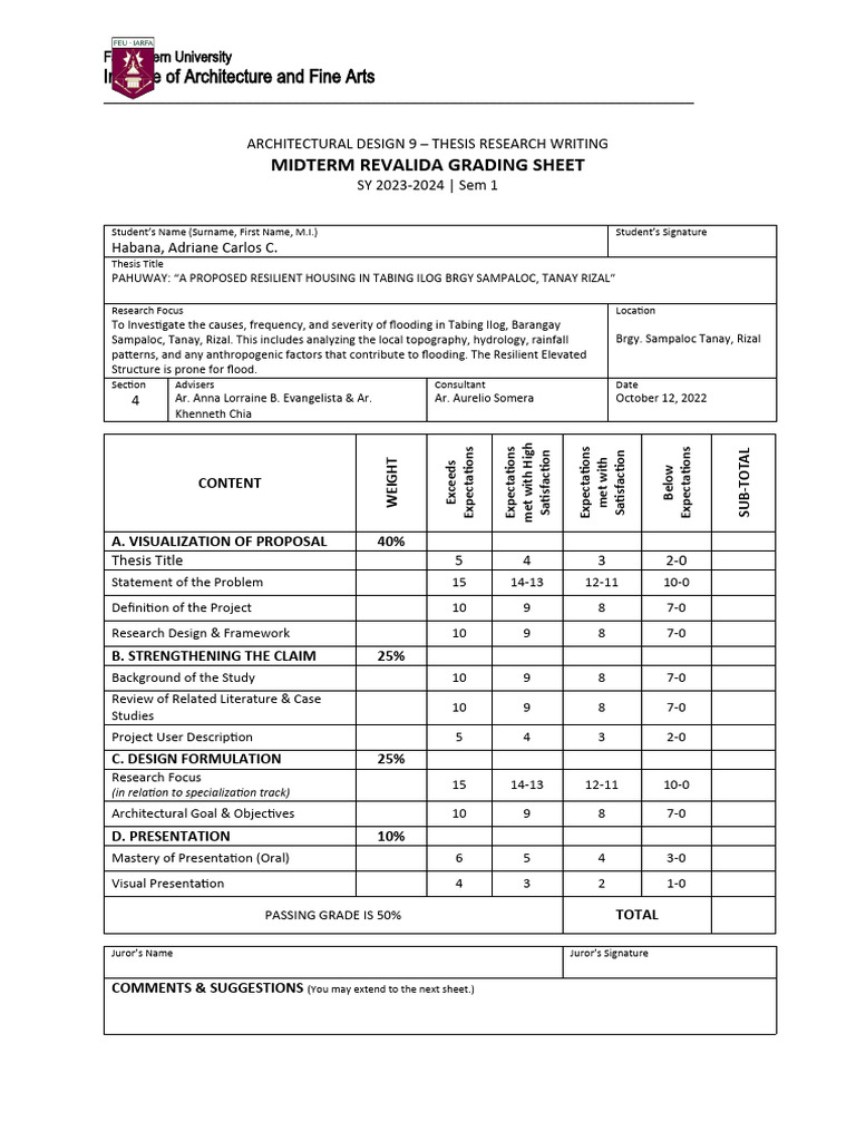Design9 Midterm Revalida Grading Sheet | PDF | Earth Sciences