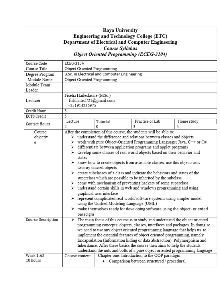Course Plan | PDF | Class (Computer Programming) | Inheritance (Object ...