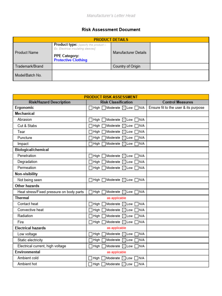 Risk Assessment - PPE - Clothing | PDF | Personal Protective Equipment ...