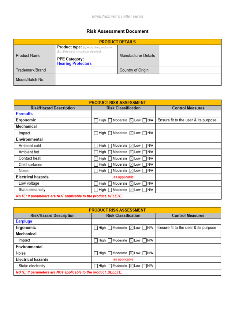 Risk Assessment - PPE - Earplugs & Earmuffs | PDF | Personal Protective ... Risk Assessment - PPE - Earplugs & Earmuffs | PDF | Personal Protective ...