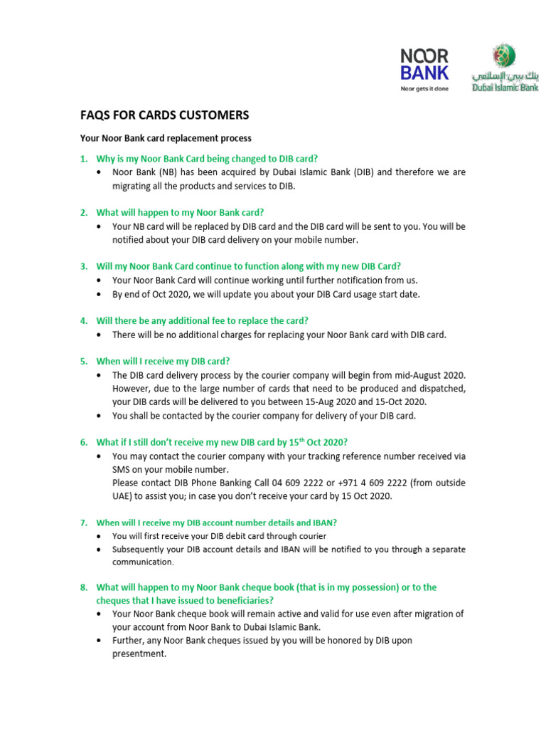DIB Card Migration FAQs for Noor Bank Customers | PDF | Credit Card ...