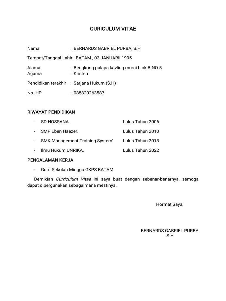 CV Surat Lamaran Kerja Bimbel | PDF