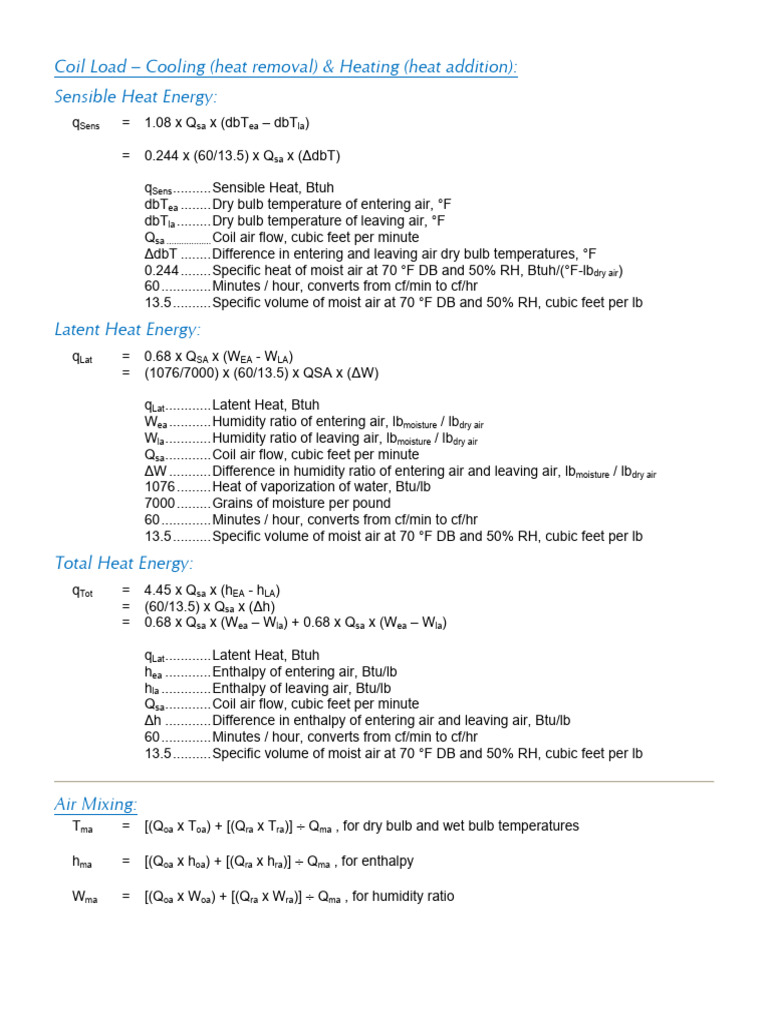 Basic HVAC Formulas | PDF | Humidity | Horsepower