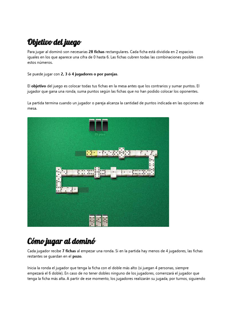 Reglas del Dominó de 28 Fichas | PDF | Juego de azar | Deportes