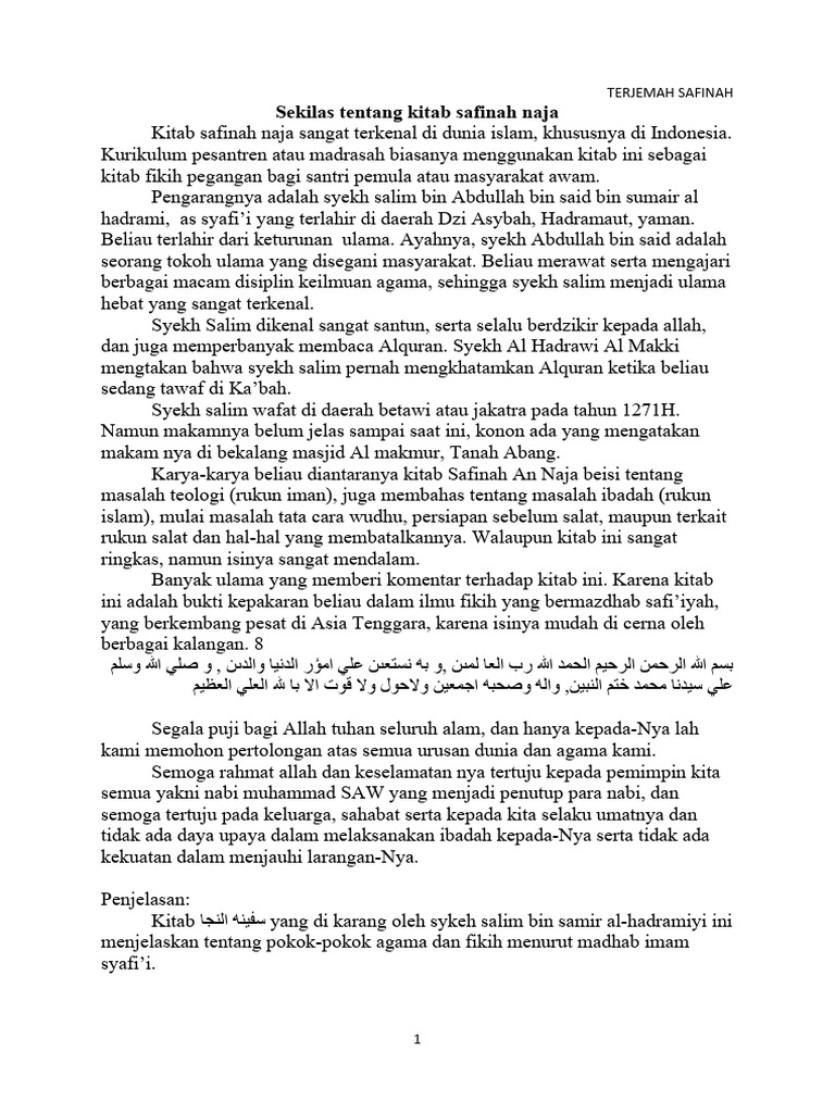 Kitab Safinah Naja: Fikih Syafi'i Terkenal | PDF