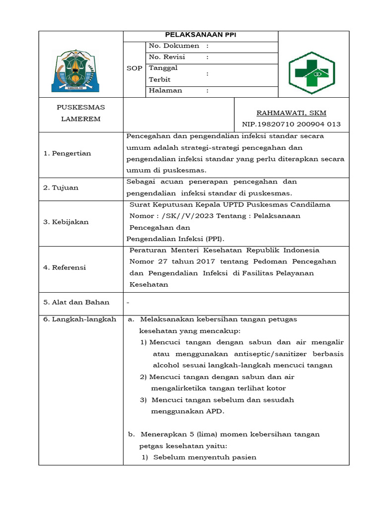Sop Pelaksanaan Ppi Uptd Puskesmas Lamerem | PDF | Sains & Matematika