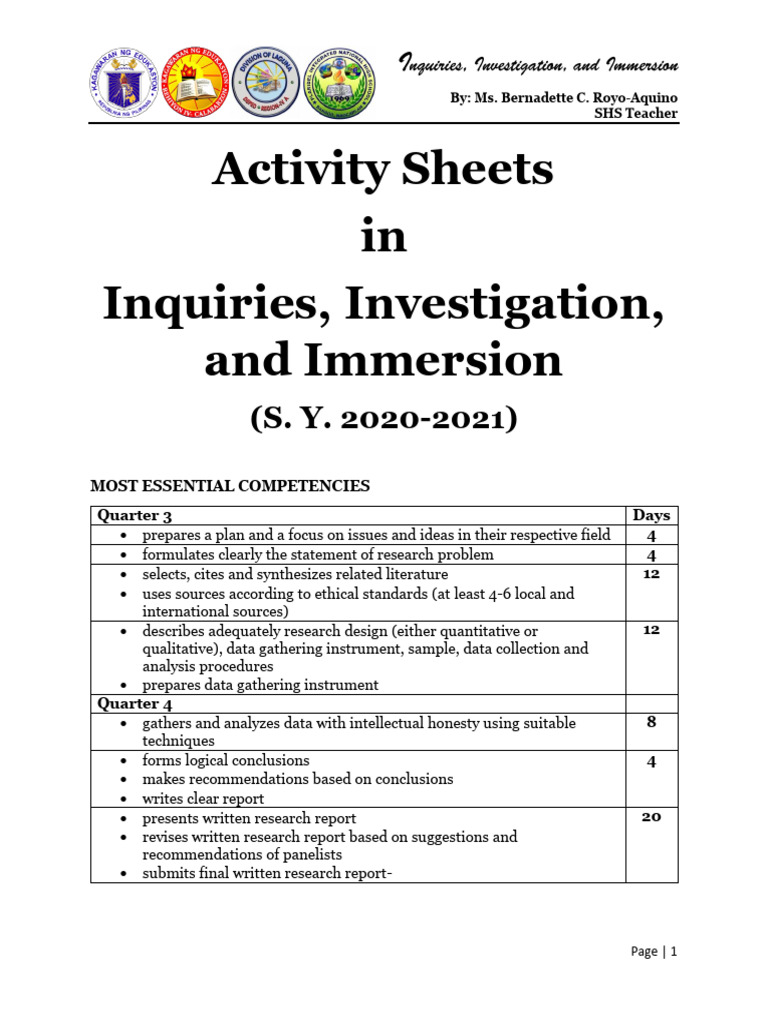 3is Activity Sheets Quarter 1 | Download Free PDF | Sampling (Statistics) | Statistics
