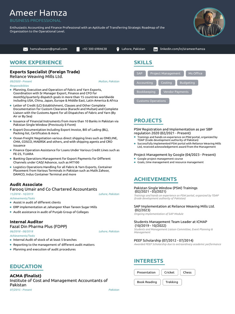 Ameer's Resume | Download Free PDF | Accountant | Pakistan