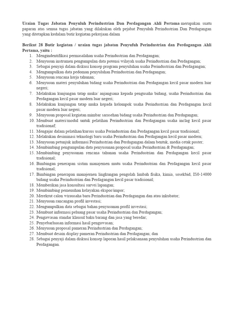 Uraian Tugas Penyuluh Perindustrian | PDF | Bisnis