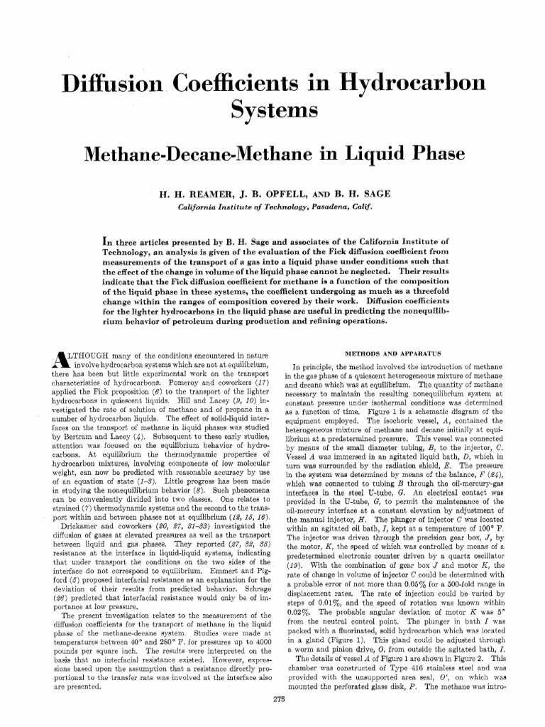 Diffusion Coefficients in Hydrocarbon Systems | PDF | Diffusion | Phase ...