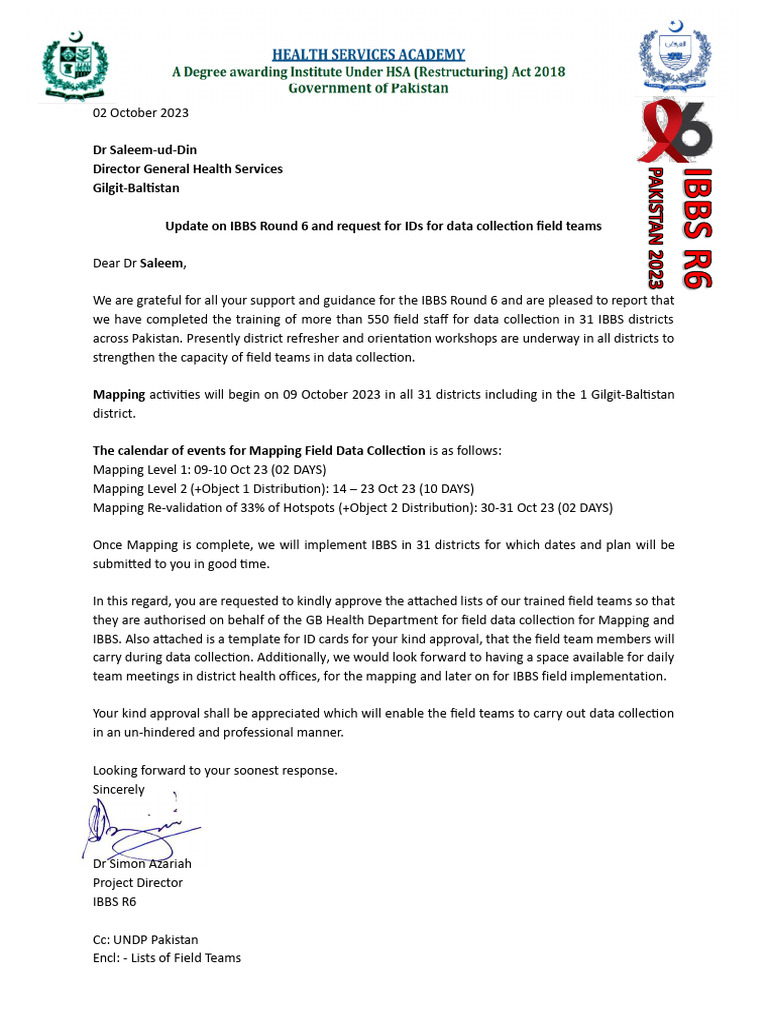 Letter To DGHS GB Re Mapping and IDs For Field Teams 02oct23 | PDF