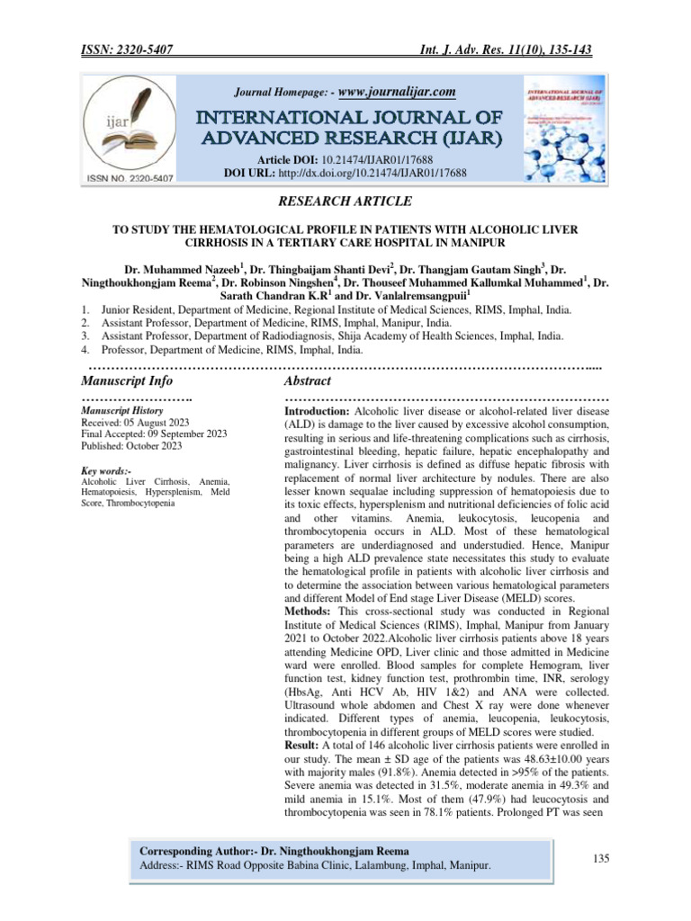 Hematological Profile in Alcoholic Cirrhosis | PDF | Cirrhosis | Anemia