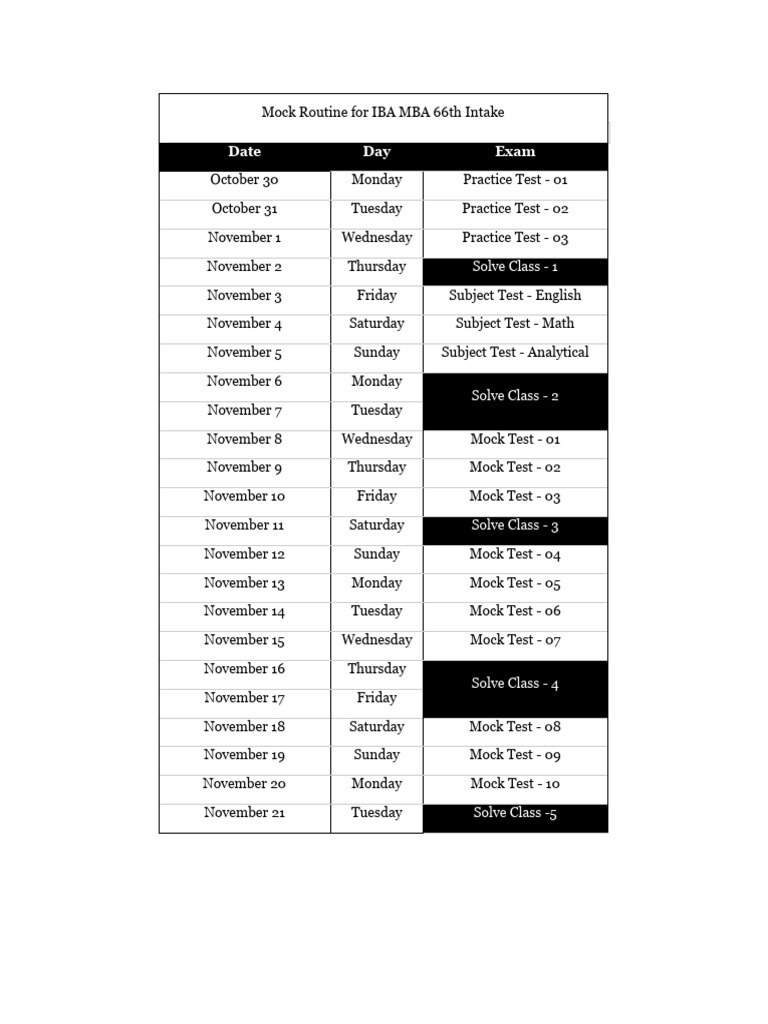 Mock Routine For IBA MBA 66th Intake | PDF
