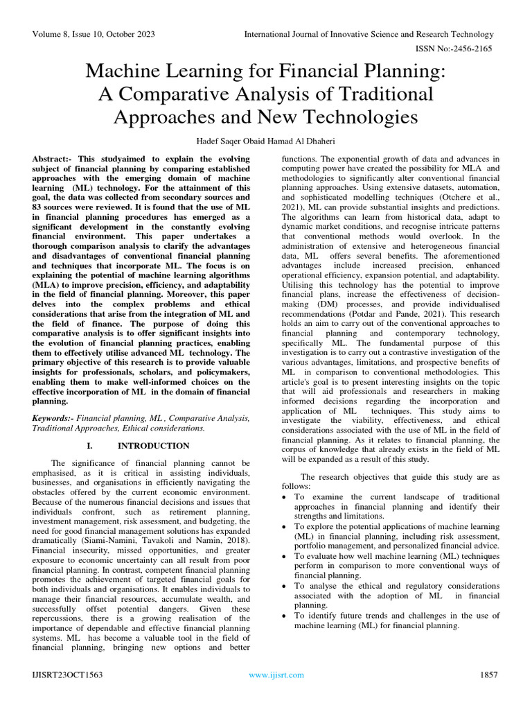 Machine Learning For Financial Planning: A Comparative Analysis of ...
