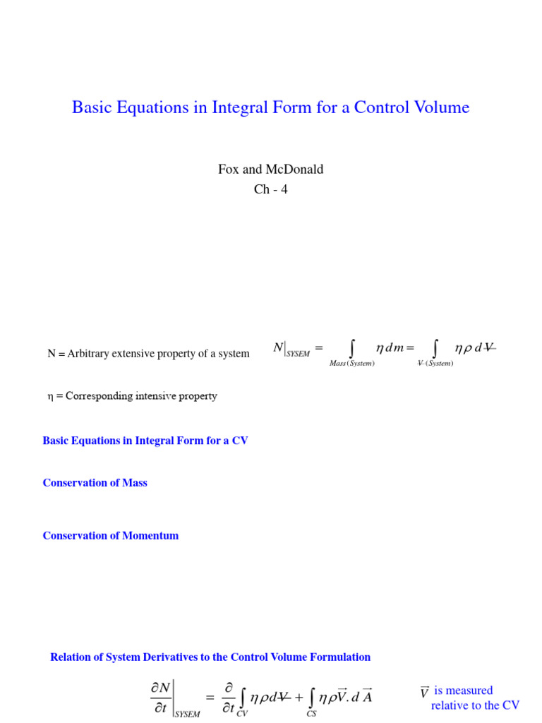 Basic Equations in Integral Form For A Control Volume Part 1 | PDF ...