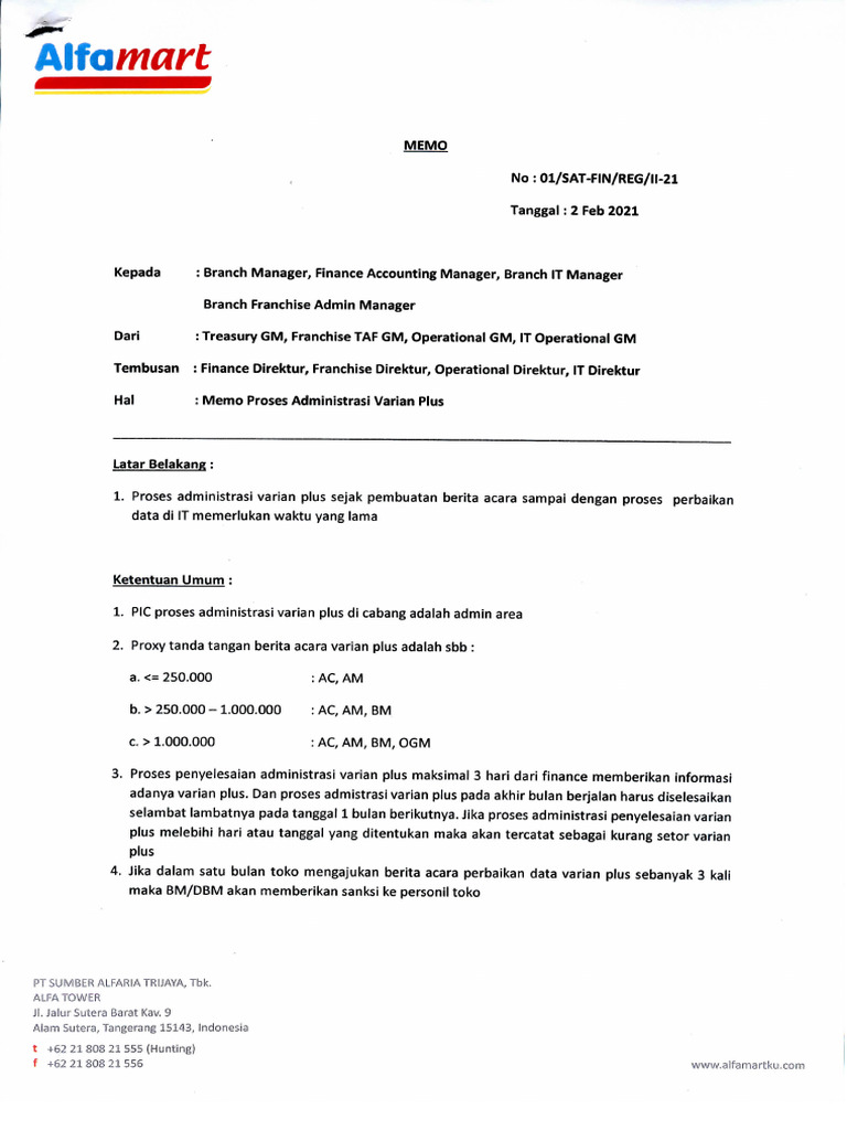 Memo Proses Administrasi Varian Plus | PDF