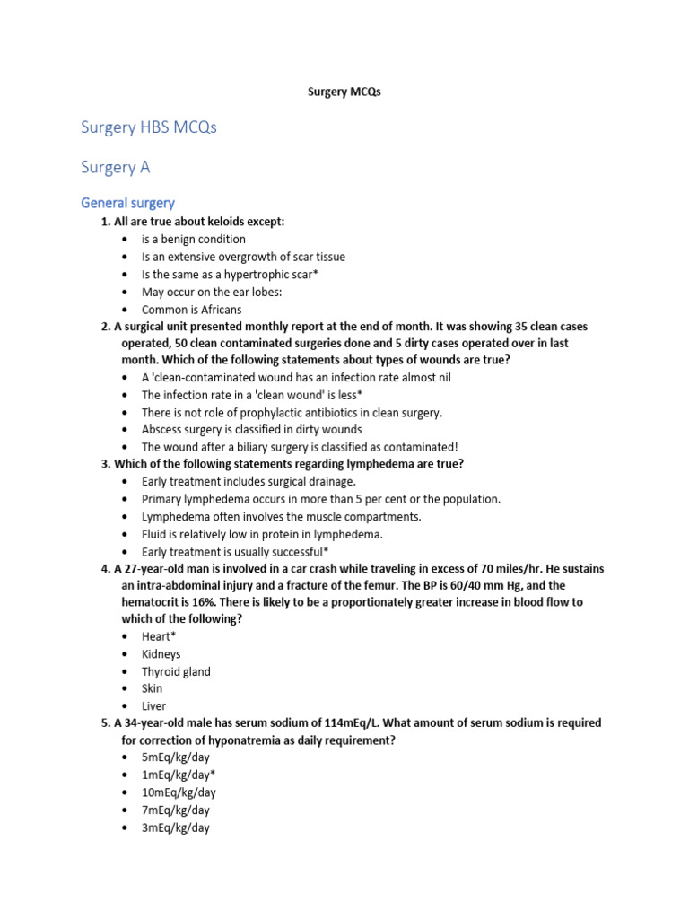 FInal Year Surgery MCQs | PDF | Vein | Shock (Circulatory)