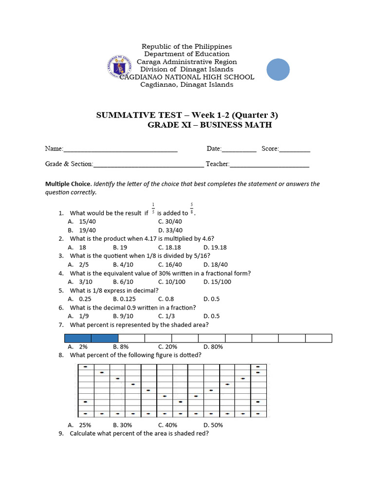 Summative Q3 Bus. Math WK 1 2 | PDF | Ratio | Odds