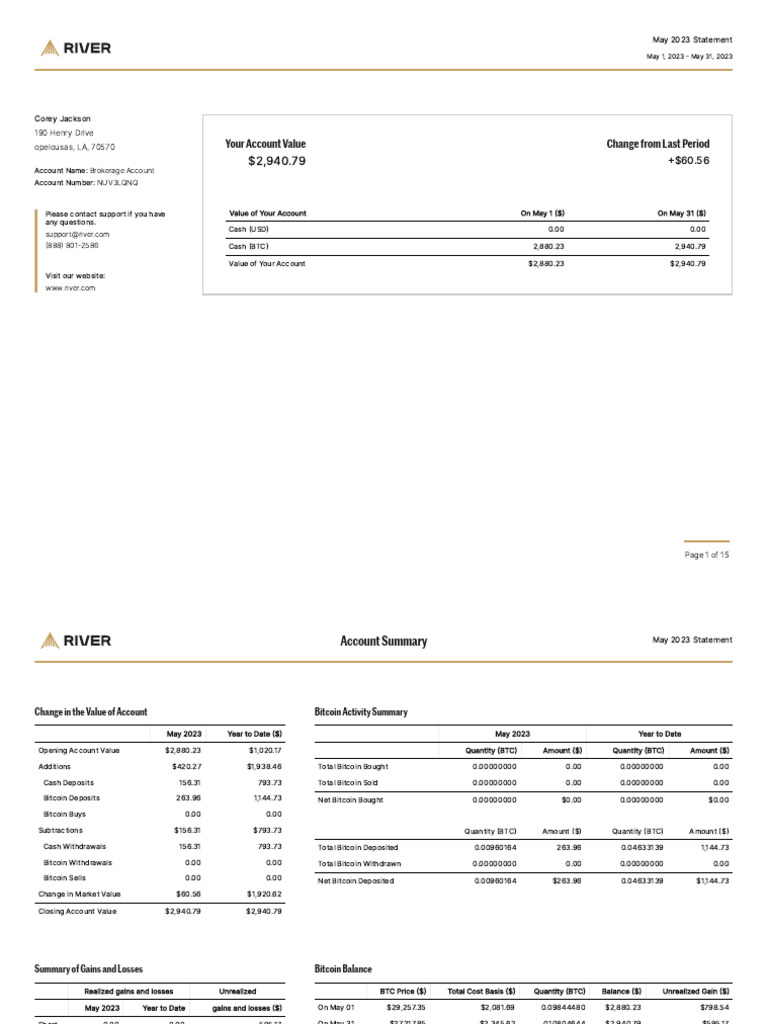 River May 2023 Brokerage Account Statement | PDF | Bitcoin | Cost Basis