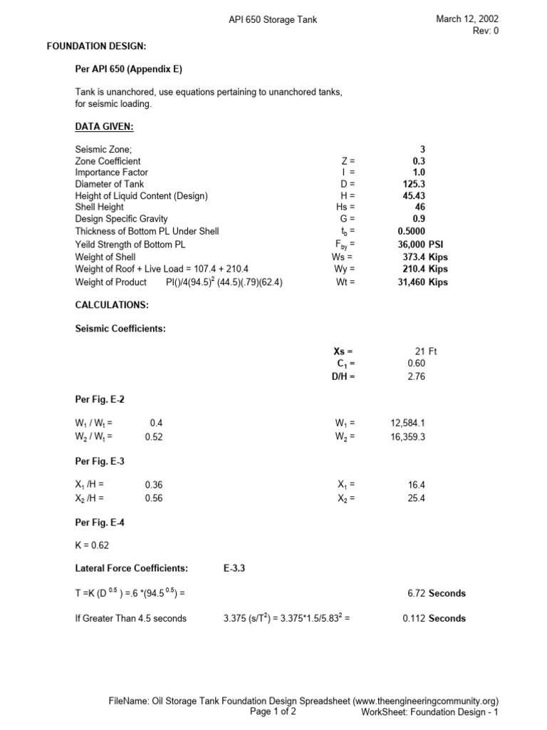 API 650 Seismic Storage Tank Design | PDF | Physical Sciences ...