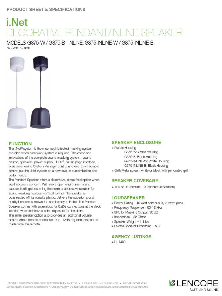 Decorative PendantSpeaker Decorative Pendant Inline Speaker DataSheet ...