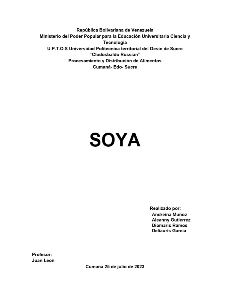 SOYA | PDF | Haba de soja | Nutrición