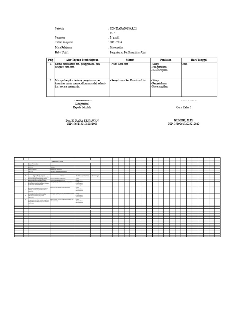 Jurnal Pembelajaran Kelas 5 SMSTR 1 | PDF