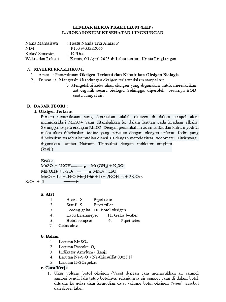 LKP 9 DO & BOD 1C_069_Diana Riski Kusuma Putri | PDF