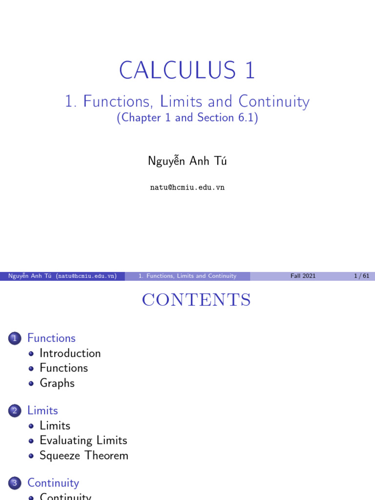 1 - Functions, Limits and Continuity | PDF | Calculus | Trigonometric Functions