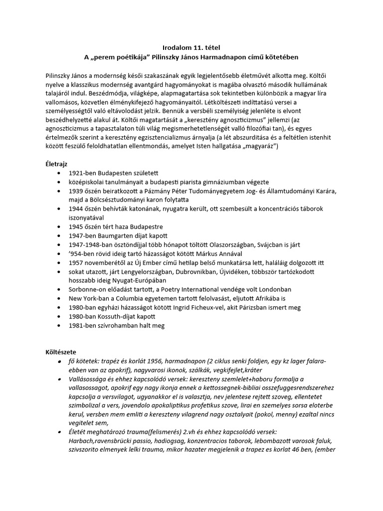 Irodalom 11. Tétel | PDF