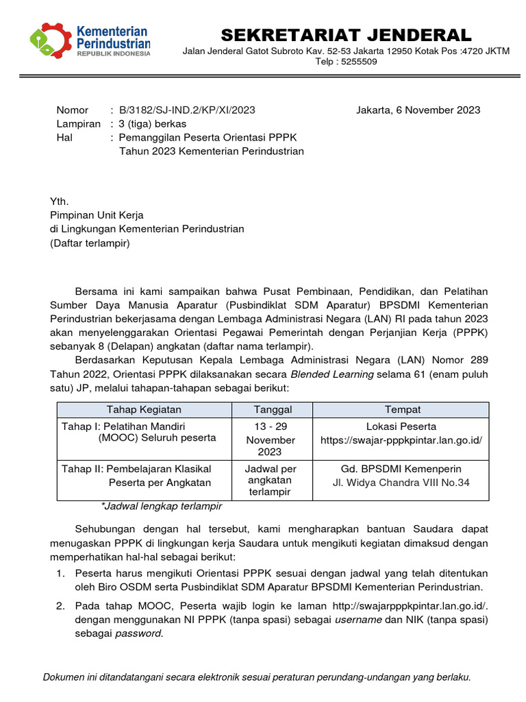 Surat Pemanggilan Orientasi PPPK 2023_R1_rev | PDF