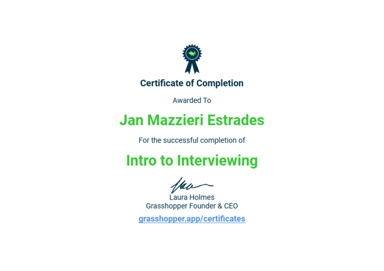 Grasshopper Intro To Interviewing Certificate | PDF