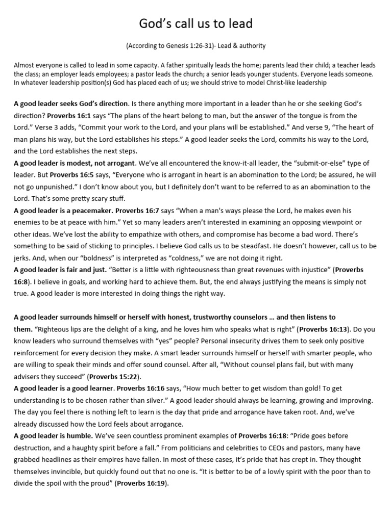 God Call Us To Lead - Leaders Training | PDF | Book Of Proverbs