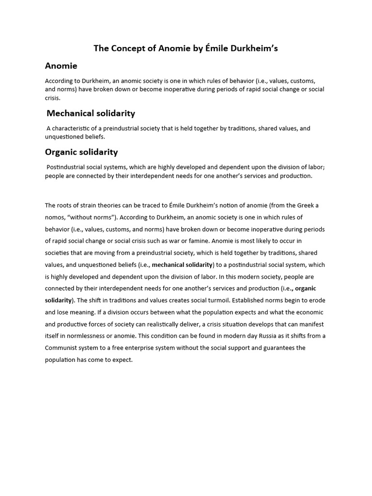 The Concept of Anomie by Émile Durkheim | PDF