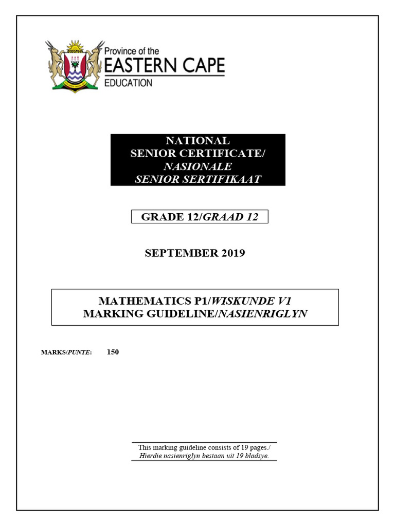 GR 12 Eastern Cape Sep 2019 P1 Memo | PDF