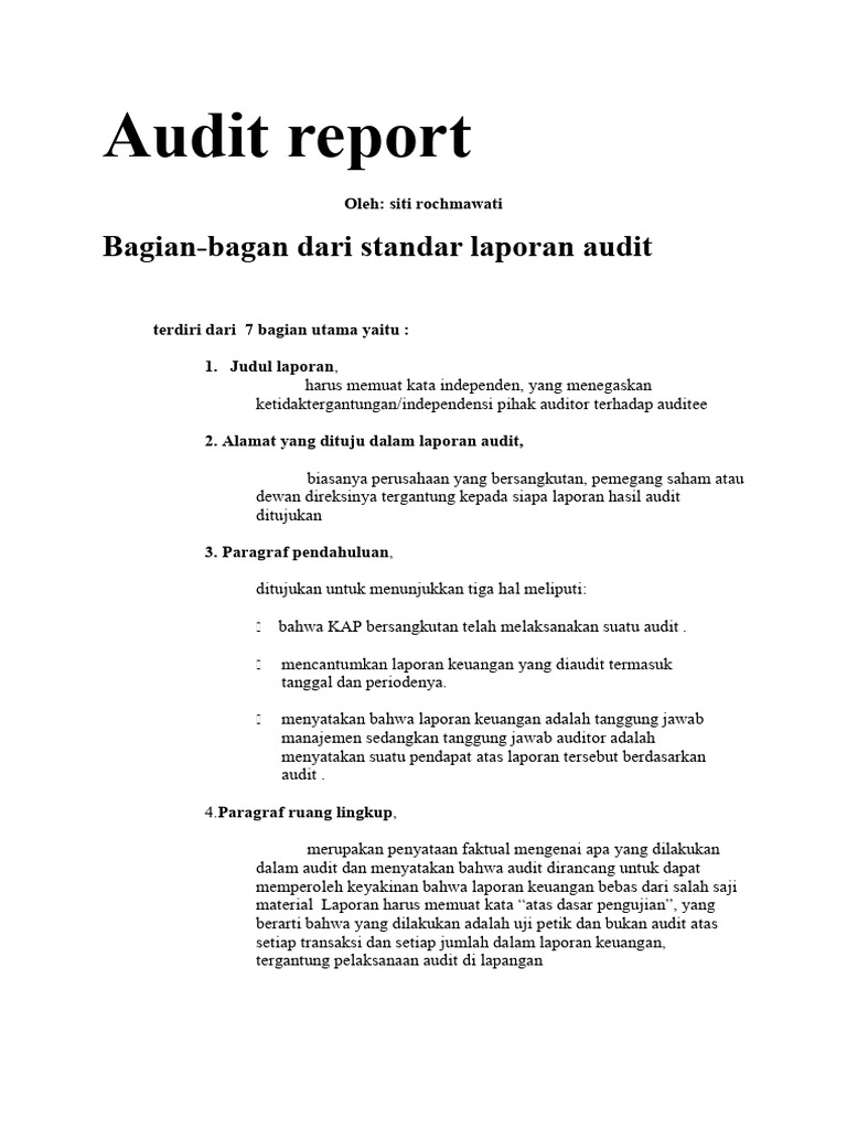 Audit Report | PDF | Bisnis | Pengelolaan Keuangan & Uang