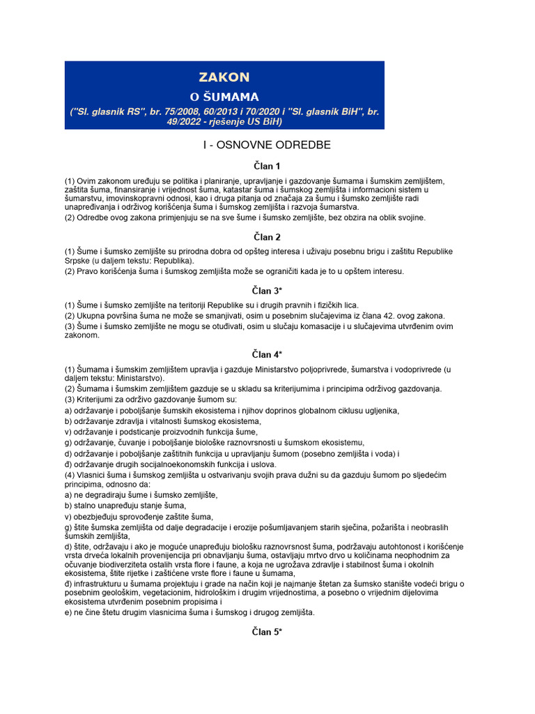 Zakon o Šumama RS | PDF