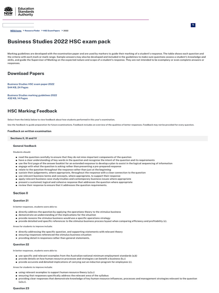 2022 HSC Business Studies Exam Pack | PDF | Competitive Advantage | Theory