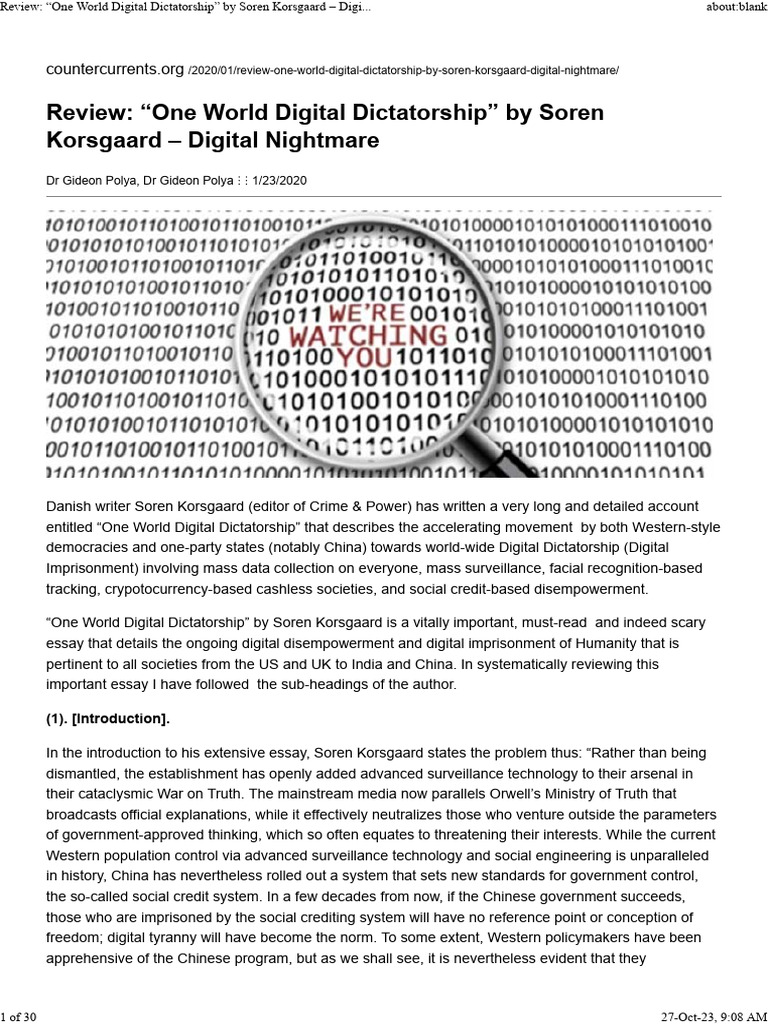 Review "One World Digital Dictatorship" by Soren Korsgaard - Digital Nightmare | PDF | Internet ...